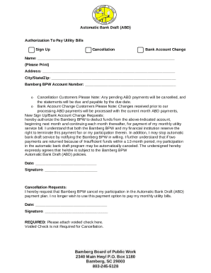 Automatic Bank Draft (abd) Authorization Doc Template | pdfFiller