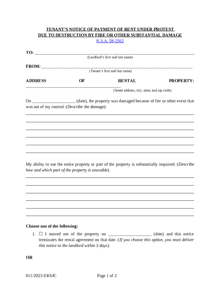 Tenant's Notice of Payment of Rent Under Protest Doc Template | pdfFiller