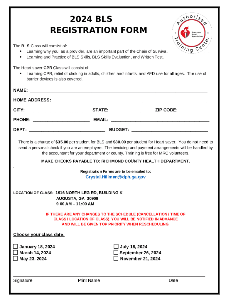 2024 Bls Registration Doc Template | pdfFiller