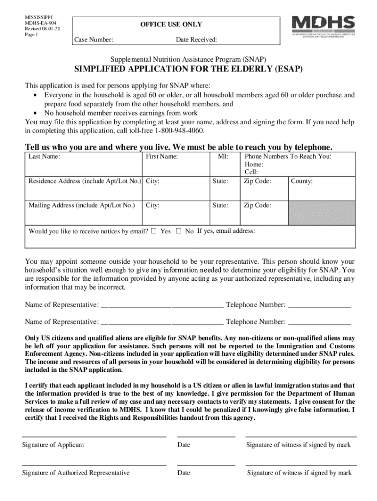 Fillable Online Mississippi Snap Simplified Application for the Elderly ...