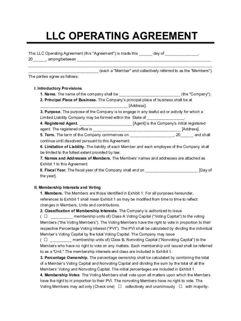 Fillable Online Comprehensive Llc Operating Agreement Template 2023 Fax ...