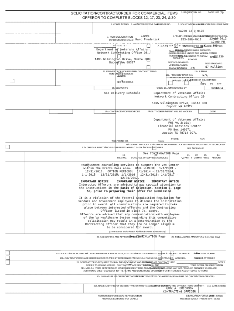 Sf 1449 Solicitation/contract/order for Commercial Items Doc Template ...