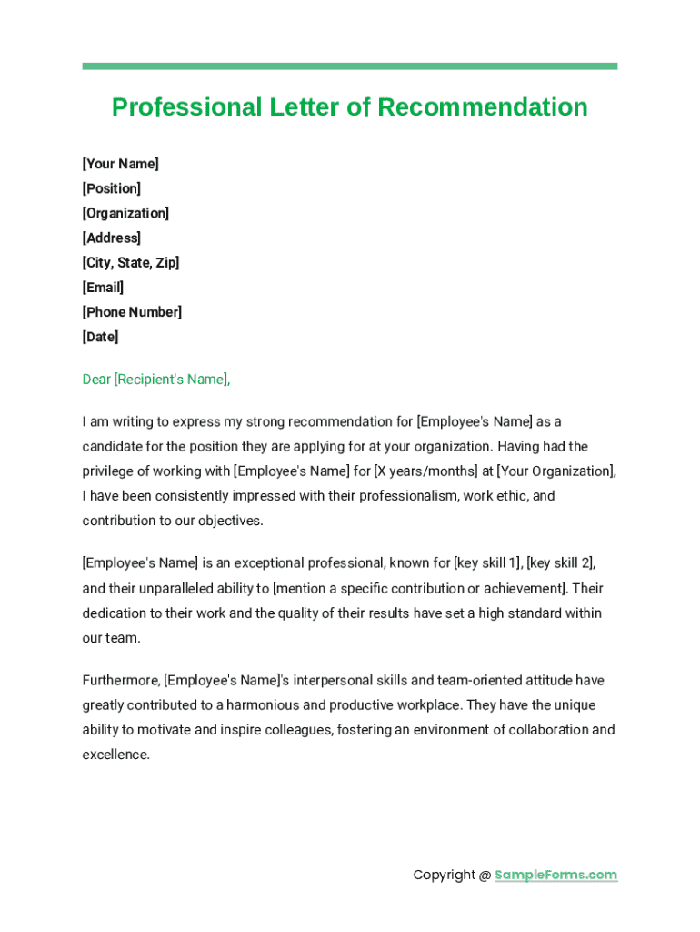 Professional Letter of Recommendation Doc Template | pdfFiller