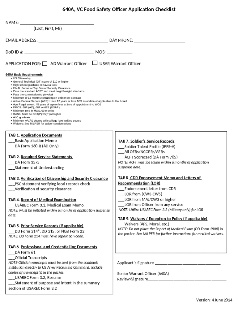 640a_vc_food_safety_officer_application_checklist Doc Template | pdfFiller