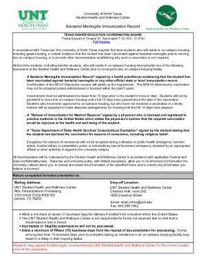 Fillable Online University of North Texas Bacterial Meningitis Immunization Record 2023 Fax ...