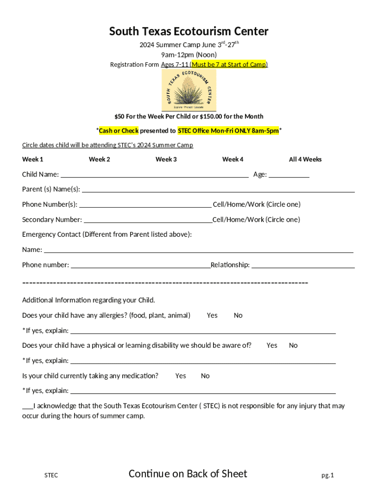 2024 Summer Camp Registration Doc Template | pdfFiller