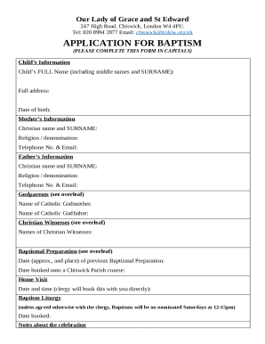 Application for Baptism Doc Template | pdfFiller