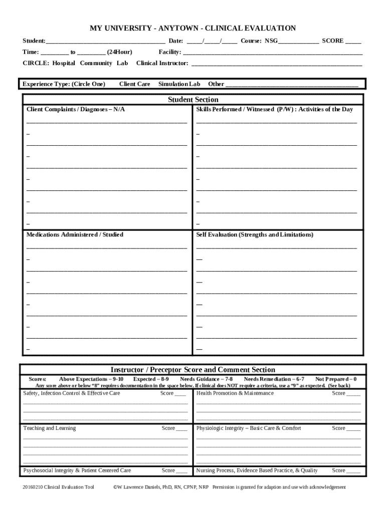 department - clinical instructor /student ination Doc Template | pdfFiller