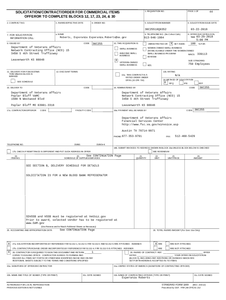 Sf 1449 Solicitation/contract/order for Commercial Items Doc Template ...