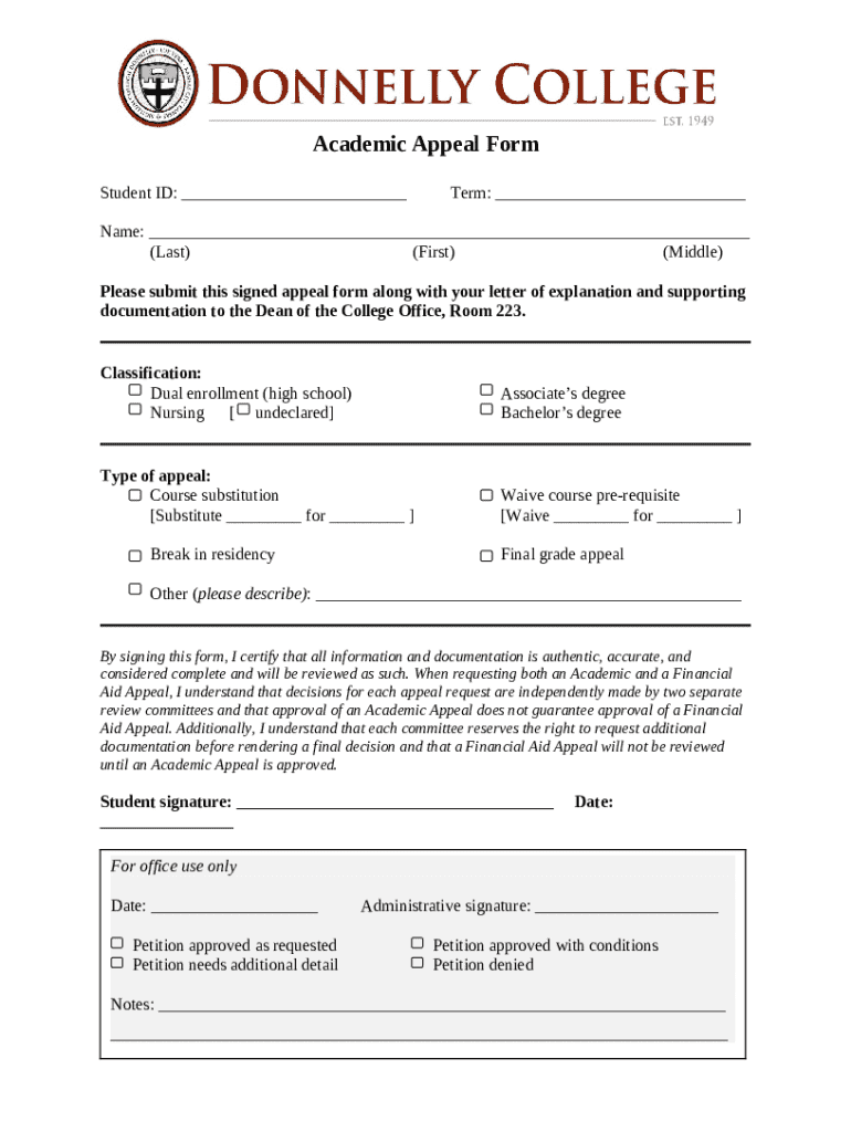 Academic Appeal Doc Template | pdfFiller