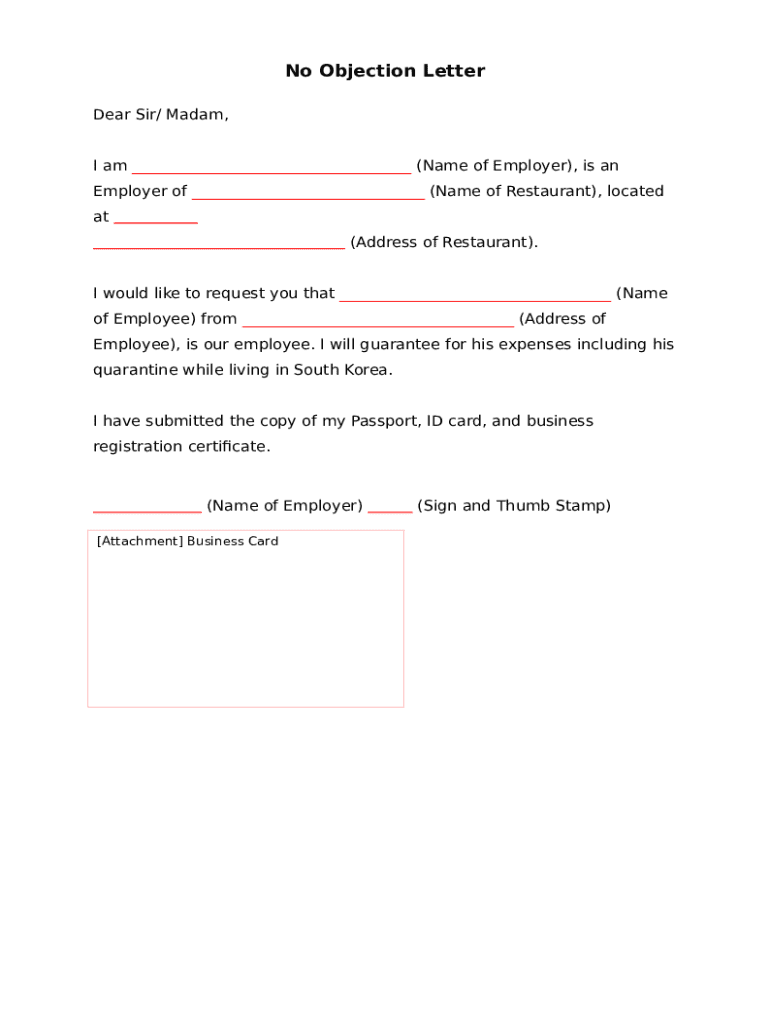 No Objection Letter Doc Template | pdfFiller