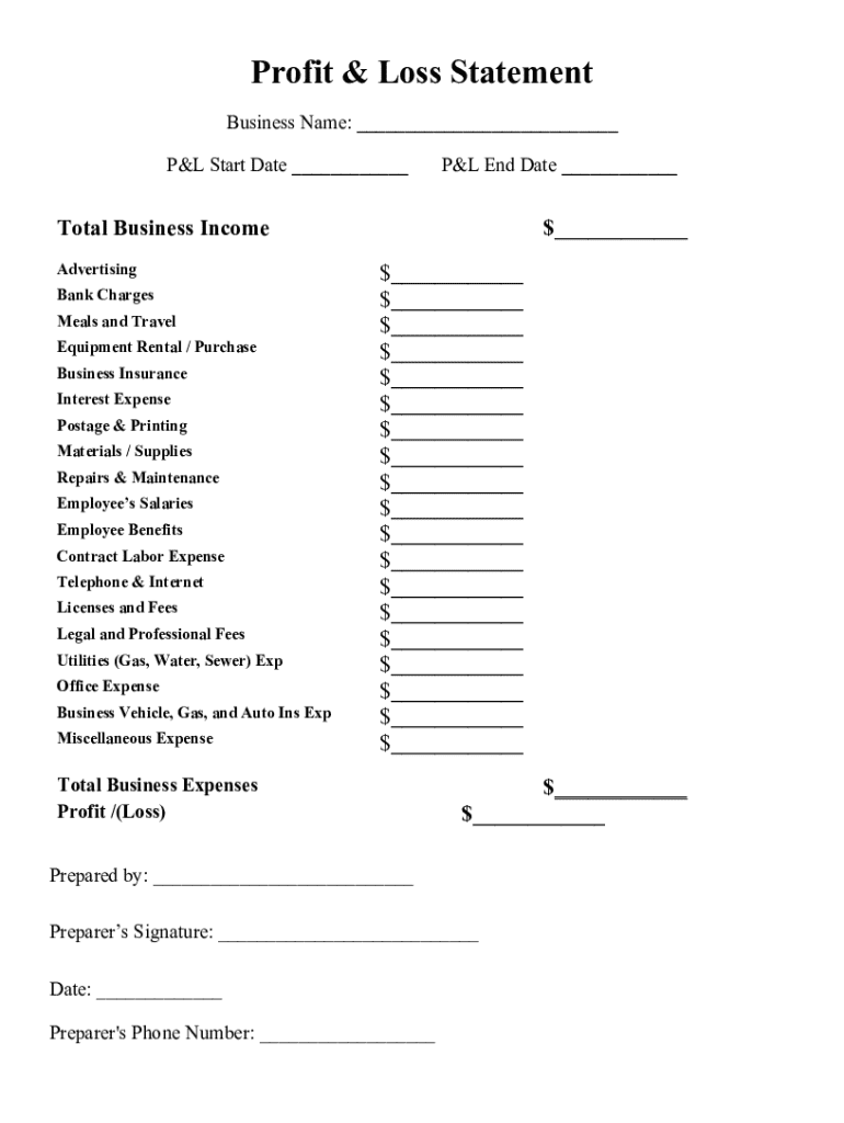 Fillable Online 2023 Profit & Loss Statement for Business Income and ...