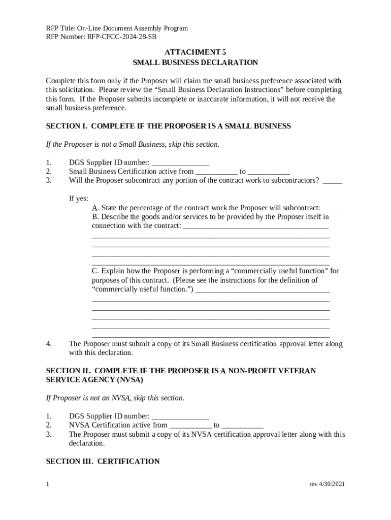 Small Business Declaration Doc Template | pdfFiller