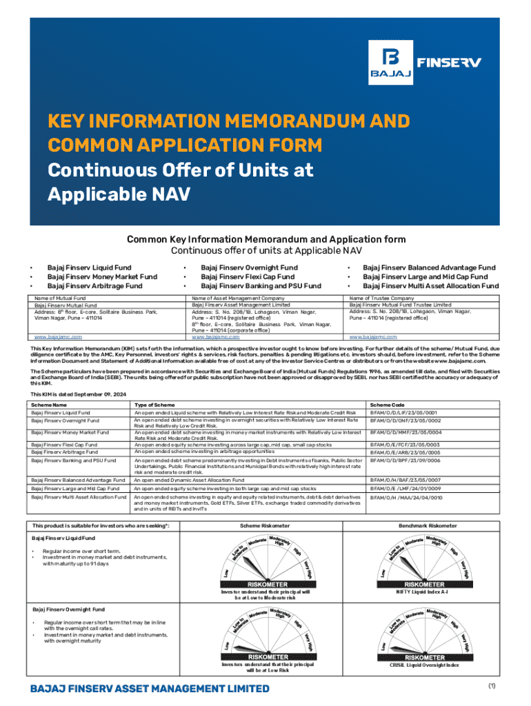Fillable Online Bajaj Finserv Mutual Fund Key Information Memorandum 2024 Fax Email Print ...