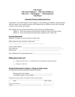 Automatic Payment Authorization Doc Template | pdfFiller