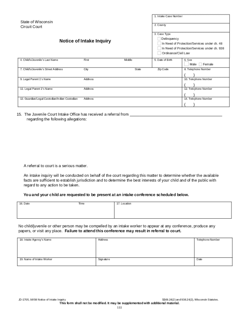 Intake Inquiry : Pre-built template Doc Template | pdfFiller