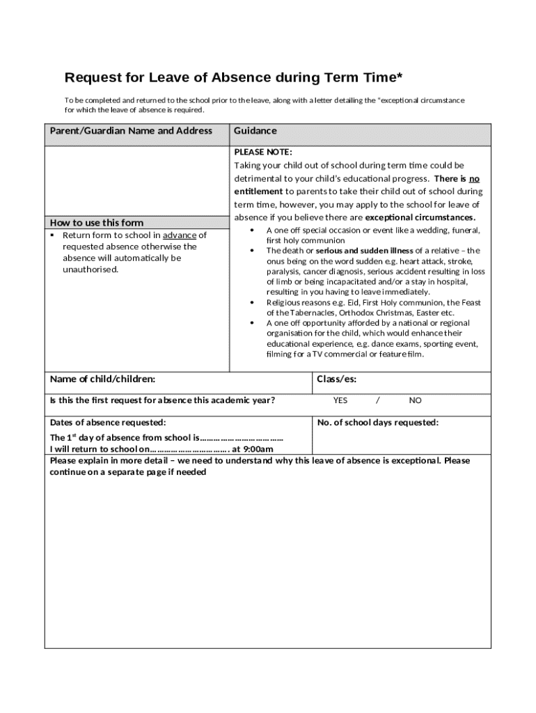 GCC Sample Leave of Absence Request and ... Doc Template | pdfFiller