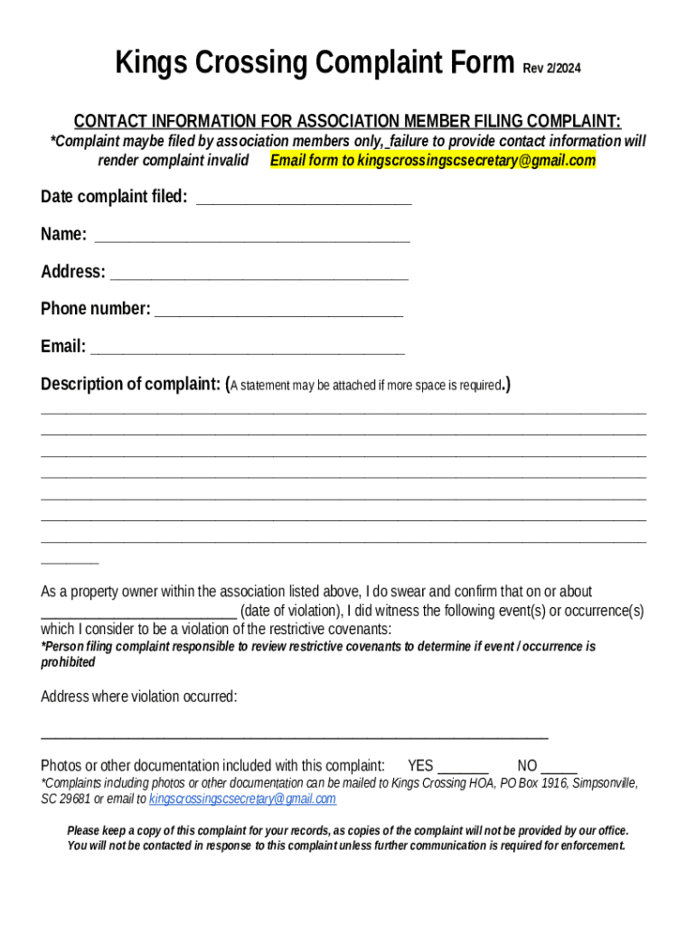 Kings Crossing Complaint Doc Template | pdfFiller