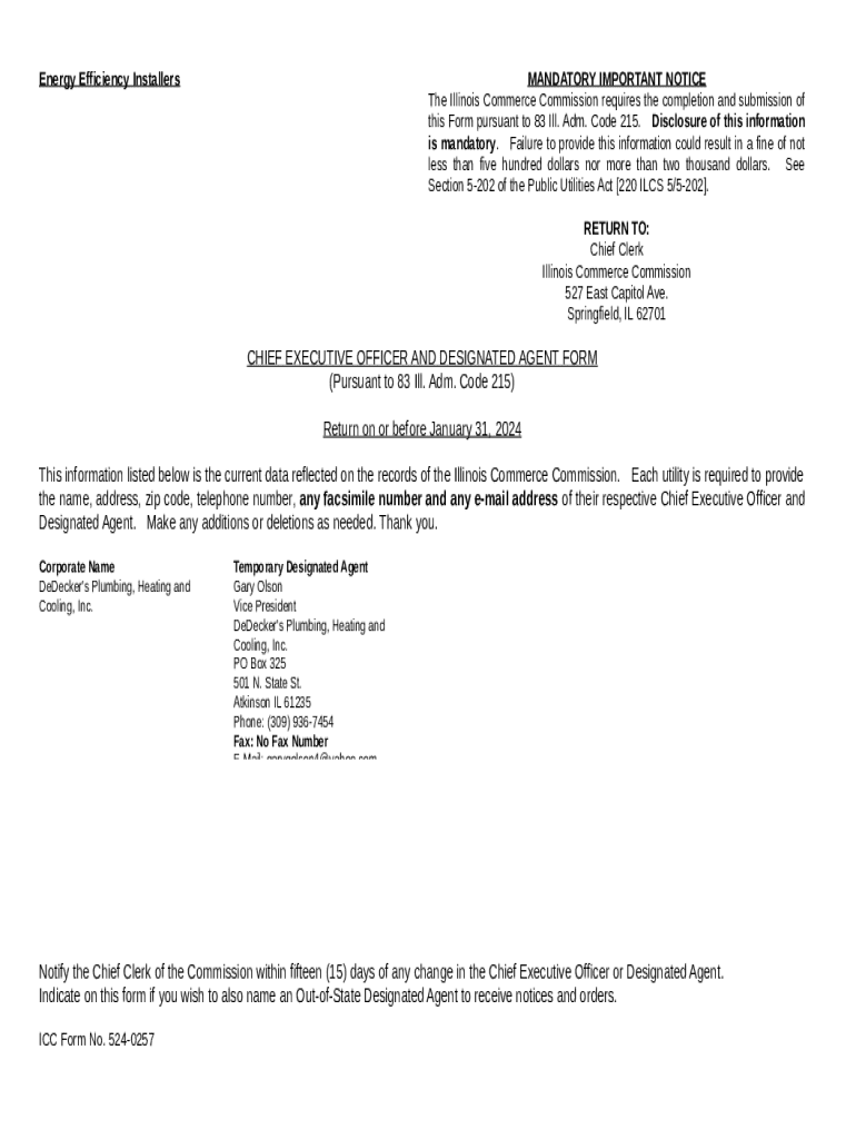 Chief Executive Officer and Designated Agent - icc illinois Doc ...