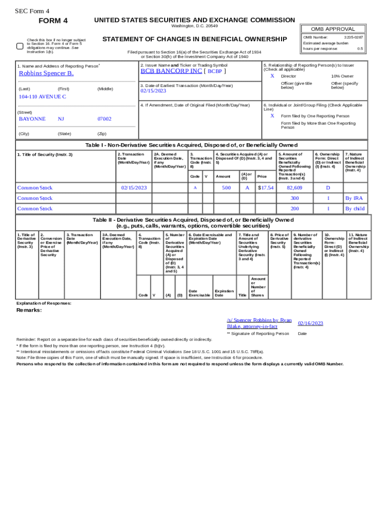 Fillable Online Form 4 for Robbins Spencer B filed 02/16/2023. 4 filed ...