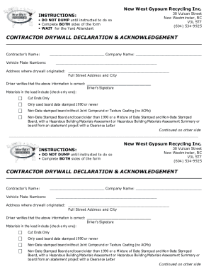 Fillable Online Contractor Drywall Declaration & Acknowledgement 2023 ...