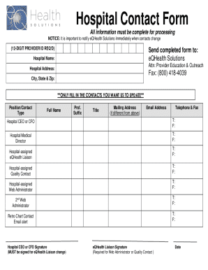 Fillable Online Hospital Contact Update Form 2023 | Eqhealth Solutions ...