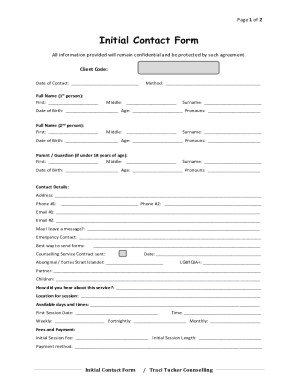 Fillable Online Initial Contact Form for Counseling Services 2023 Fax ...