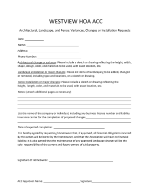 Fillable Online Westview Hoa Acc Architectural and Landscape Change ...
