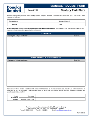 Fillable Online Signage Request Form for Century Park Plaza - 2023 Fax ...