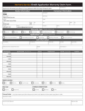 Fillable Online Homans Warranty Claim Form - Service Credit Application ...