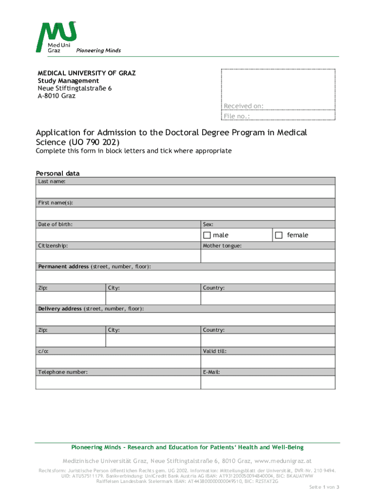 Fillable Online Application for Admission to the Doctoral Degree Program ... Fax Email Print ...