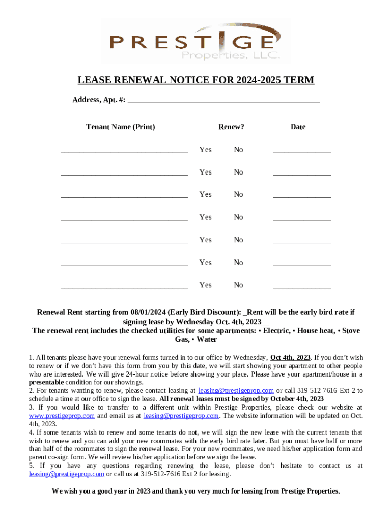 Lease Renewal Notice Doc Template | pdfFiller