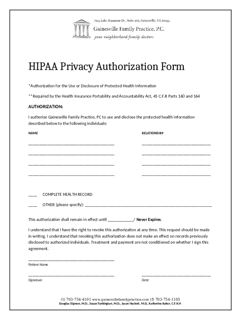 Hipaa Privacy Authorization Doc Template | pdfFiller