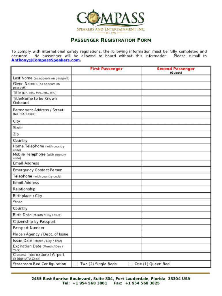 Passenger Registration Doc Template | pdfFiller