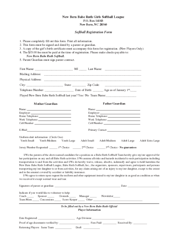 Fillable Online Free Softball Player Profile Template Pdf Fax Email ...