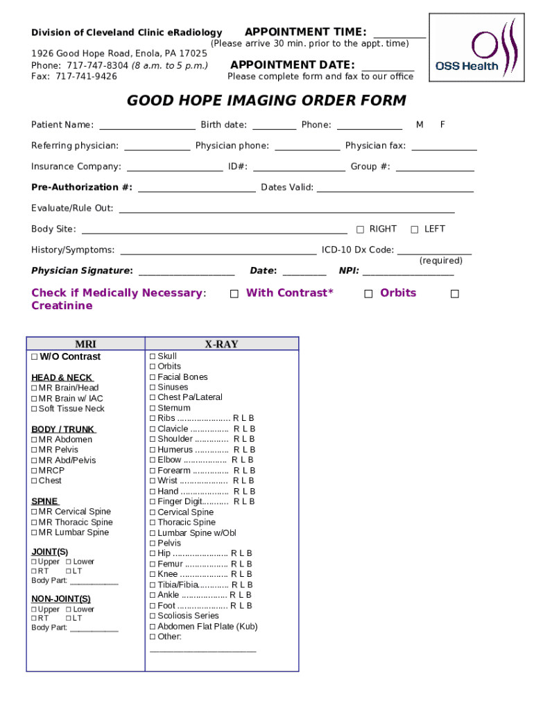 good hope imaging order Doc Template | pdfFiller