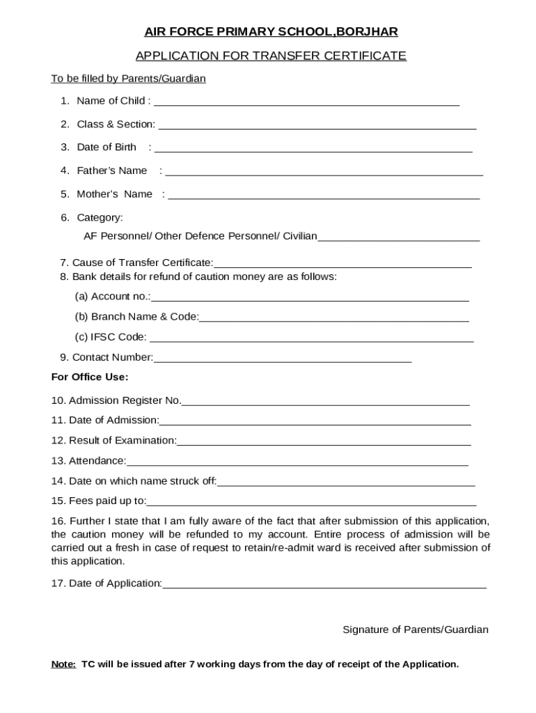 Application for Transfer Certificate Doc Template | pdfFiller