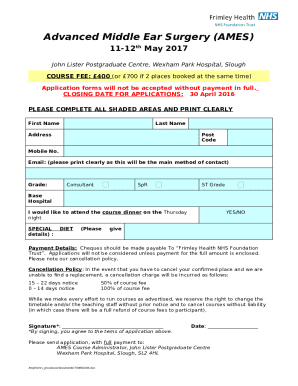 Advanced Middle Ear Surgery Ames Application Doc Template | pdfFiller
