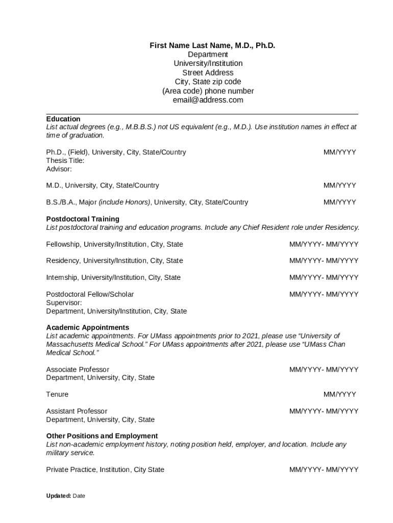 Academic CV Template - Blank Fillable Template | Fill Out, Print ...