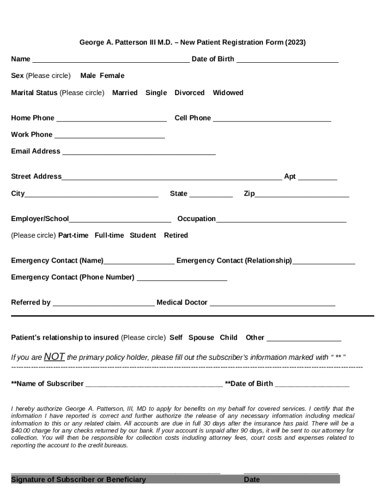 New Patient Registration Doc Template | pdfFiller