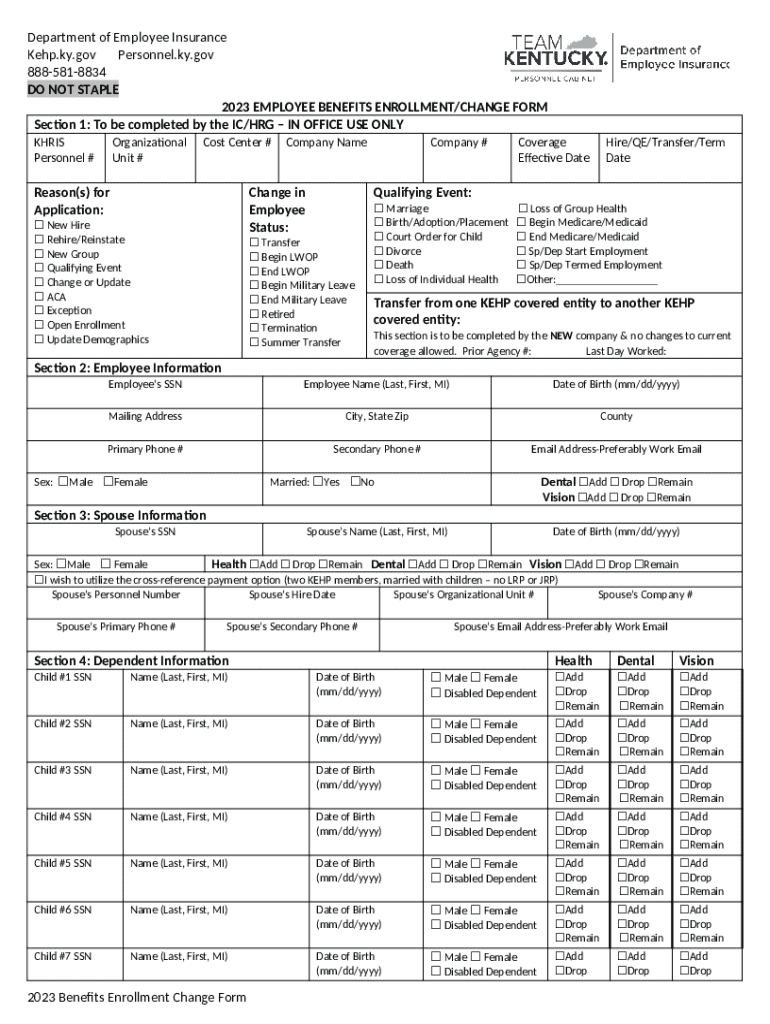 2023 Employee Benefits Enrollment/change Doc Template | pdfFiller