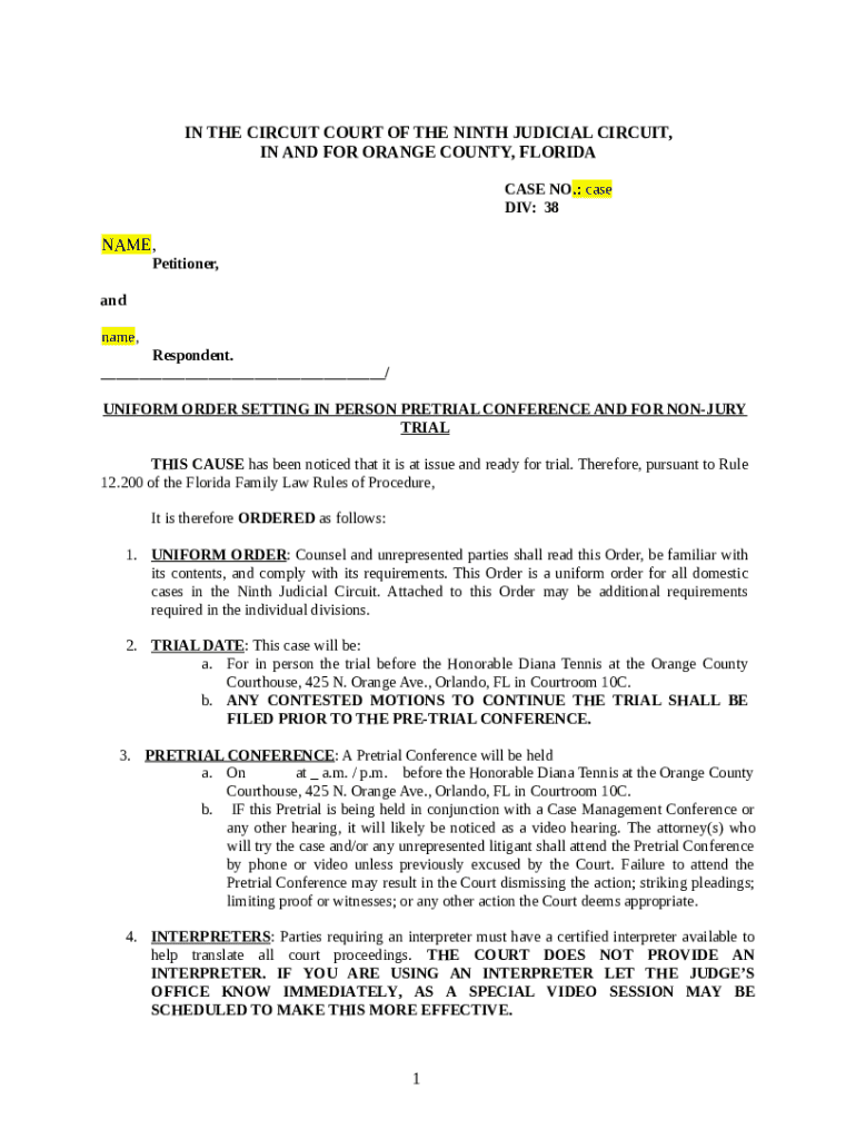 Uni Order Setting In-Person Pretrial Conference and ... Doc Template ...