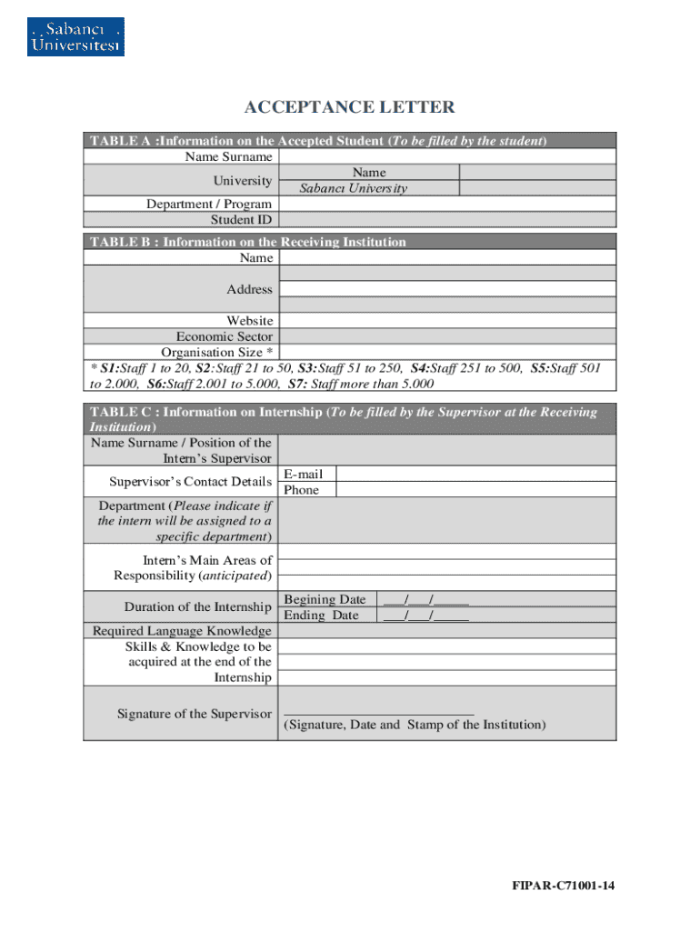 Fillable Online Acceptance Letter Fax Email Print - pdfFiller