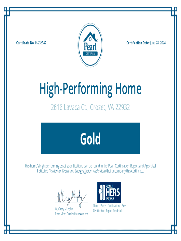 Fillable Online Pearl Home Certification Report Fax Email Print - pdfFiller