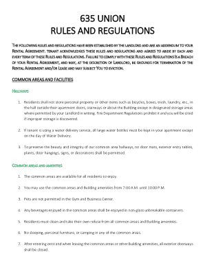 Fillable Online 635 Union Rules and Regulations for Tenants 2023 Fax ...
