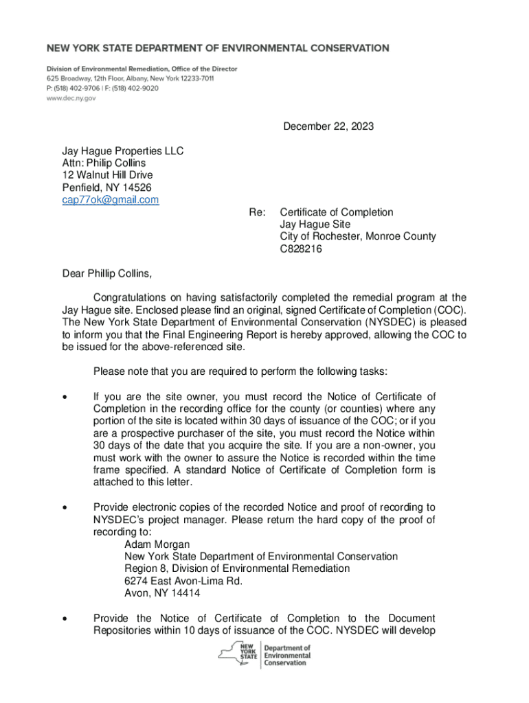 Fillable Online 2023 Certificate of Completion for Jay Hague Properties ...