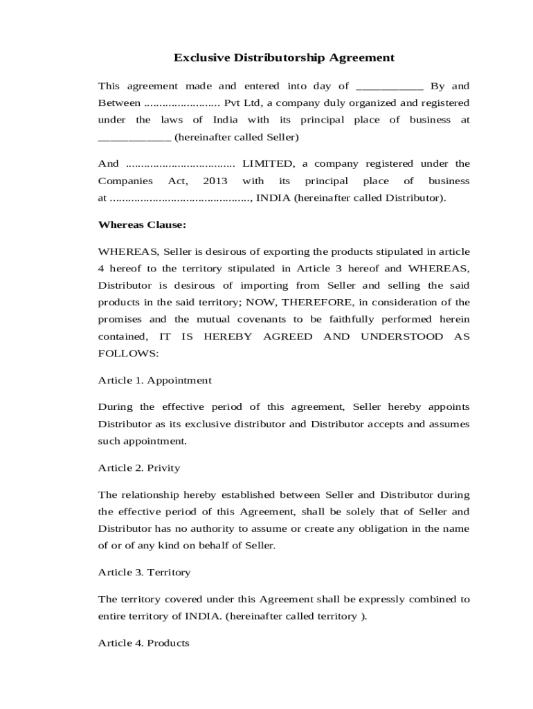 Exclusive License and Distribution Agreement Sample ... Doc Template ...