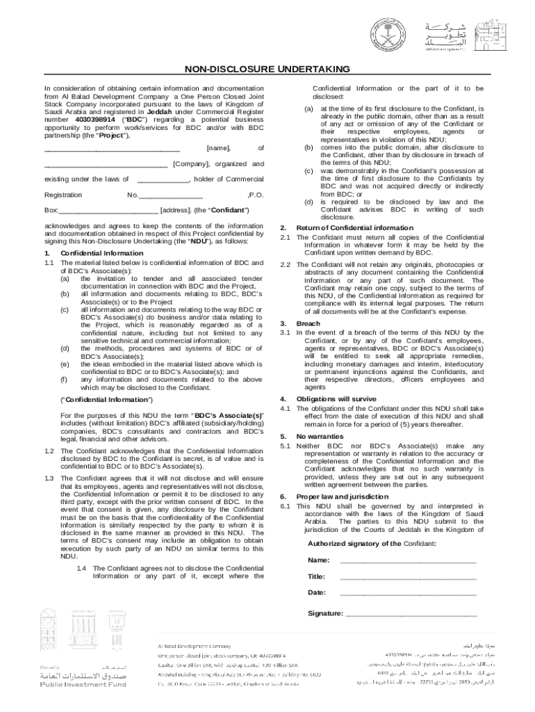 Non-disclosure Undertaking Doc Template | pdfFiller