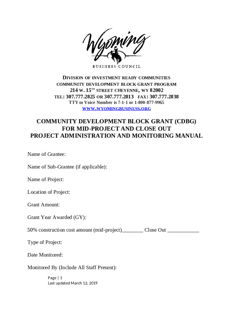 CDBG Project Administration and Monitoring Manual Doc Template | pdfFiller
