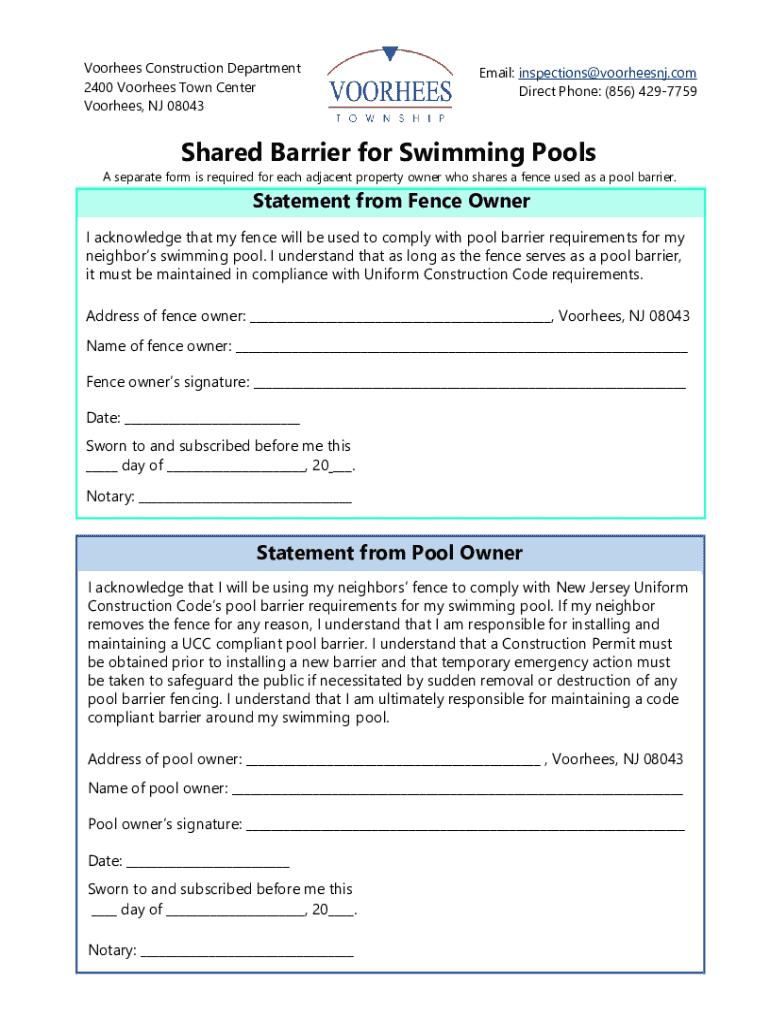 Fillable Online Voorhees Construction Office, 2400 Town Center Blvd ... Fax Email Print - pdfFiller